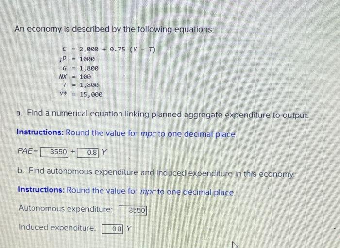 Solved An economy is described by the following equations: C | Chegg.com