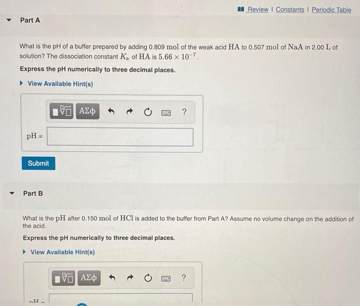 Solved What is the pH of a butfer prepared by adding 0.809 | Chegg.com