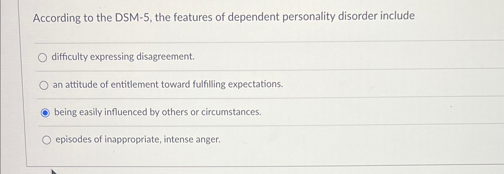 Solved According to the DSM-5, ﻿the features of dependent | Chegg.com