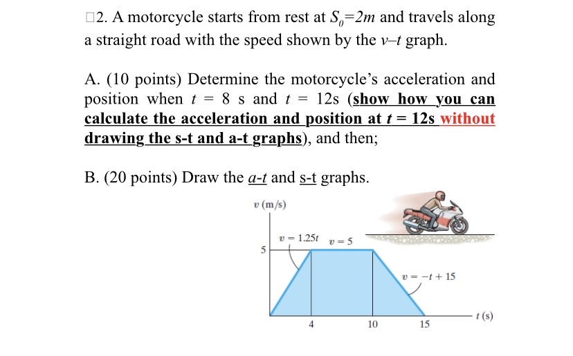 Solved A motorcycle starts from rest at S0=2m ﻿and travels | Chegg.com