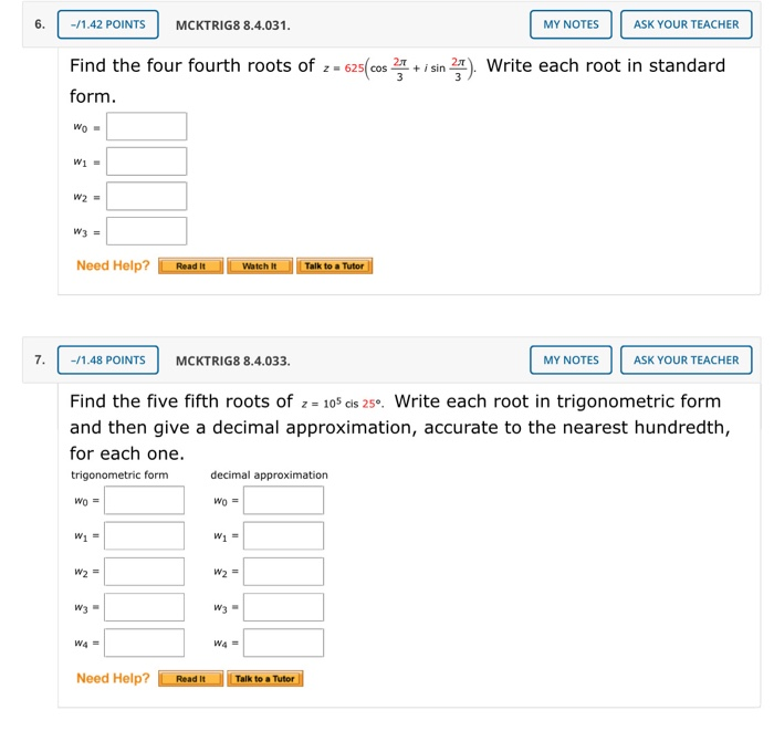 Solved -/1.42 POINTS MCKTRIG8 8.4.031. MY NOTES ASK YOUR | Chegg.com