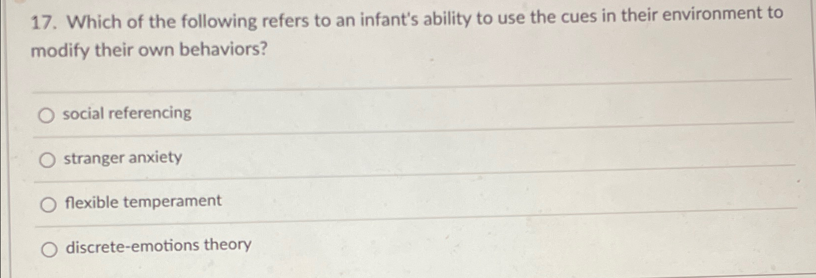 Solved Which of the following refers to an infant's ability | Chegg.com