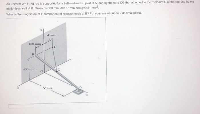 Solved An uniform W=14 kg rod is supported by a | Chegg.com
