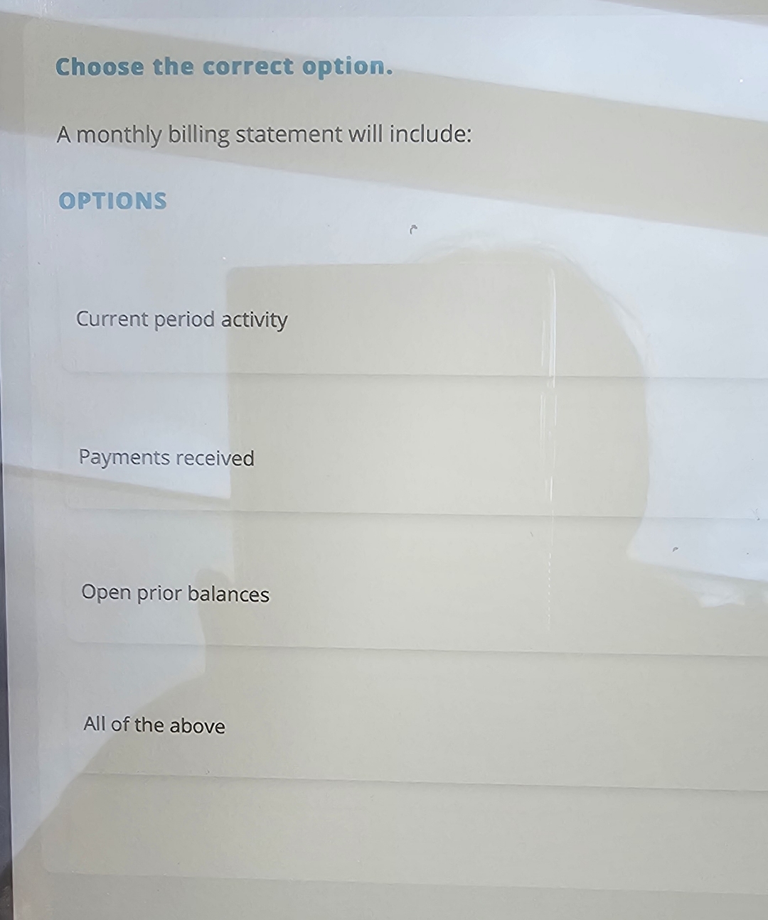 Solved Choose the correct option.A monthly billing statement | Chegg.com