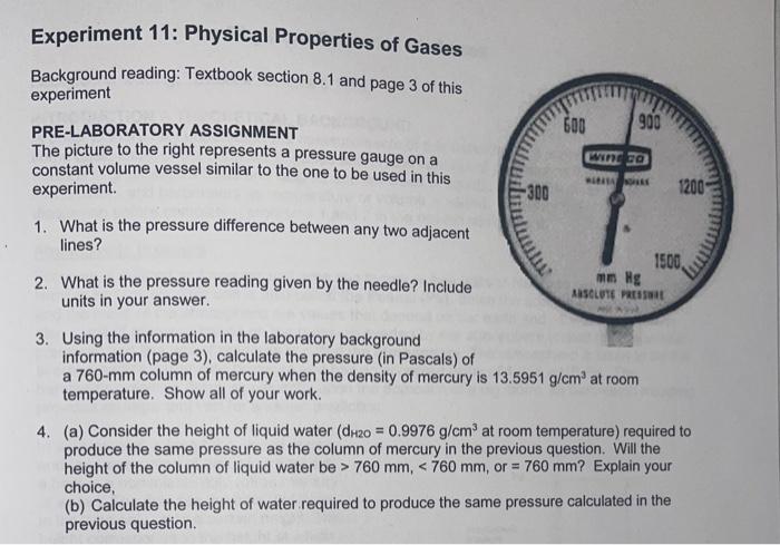 Solved Experiment 11: Physical Properties of Gases | Chegg.com