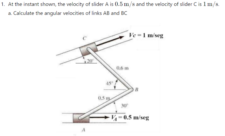 Solved At the instant shown, the velocity of slider A ﻿is | Chegg.com