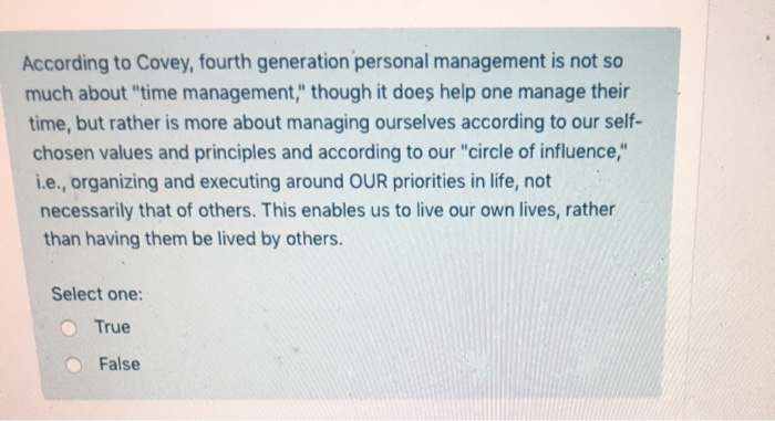 Solved According to Covey, fourth generation personal | Chegg.com