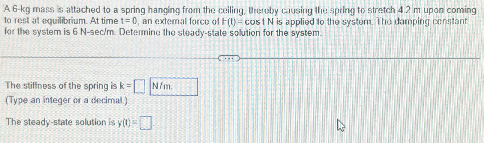 Solved A 6-kg mass is attached to a spring hanging from the | Chegg.com