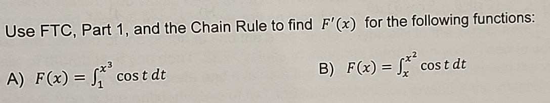 Solved Use FTC, ﻿Part 1, ﻿and the Chain Rule to find F'(x) | Chegg.com