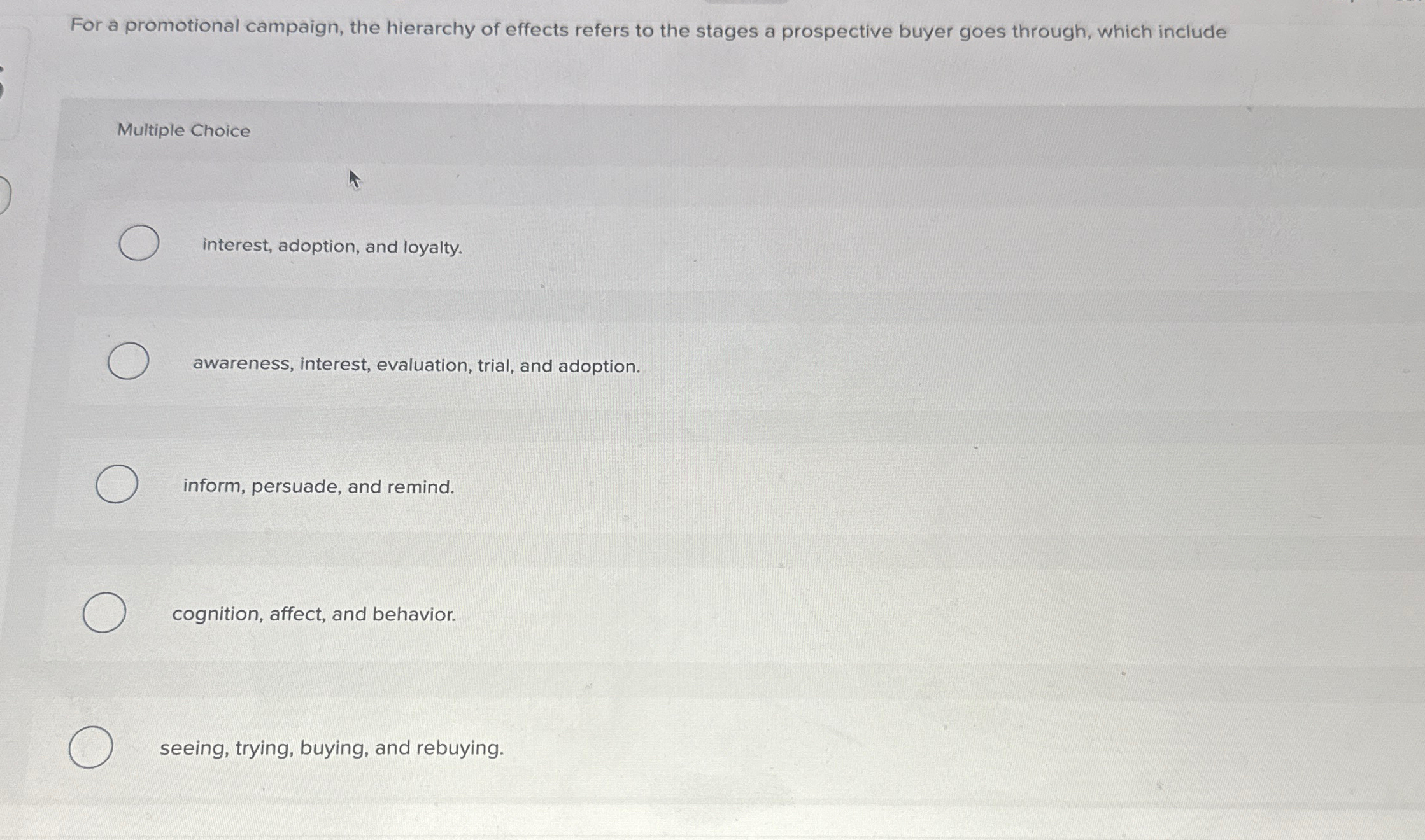 Solved For a promotional campaign, the hierarchy of effects | Chegg.com