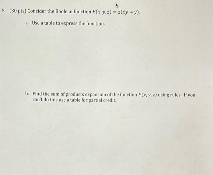 Solved (30 pts) Consider the Boolean function | Chegg.com