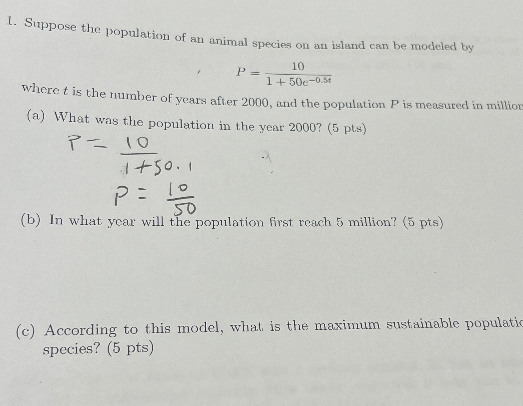 Solved Suppose the population of an animal species on an | Chegg.com