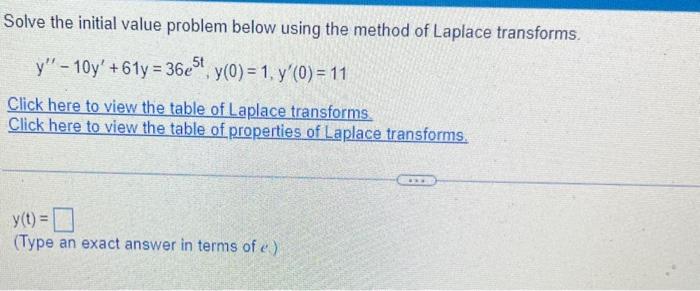Solved Solve the initial value problem below using the | Chegg.com