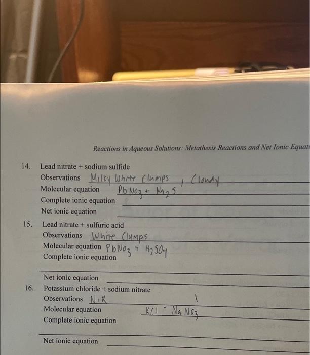 Drs REPORT SHEET Reactions in Aqueous Solutions: | Chegg.com