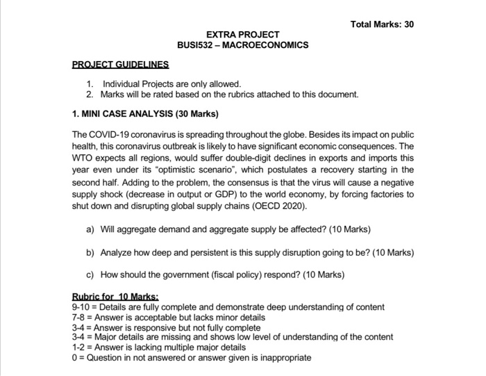 Solved Total Marks: 30 EXTRA PROJECT BUSI532 - | Chegg.com