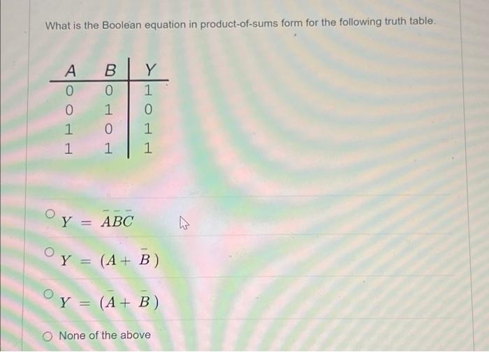 Solved What Is The Boolean Equation In Product Of Sums Form
