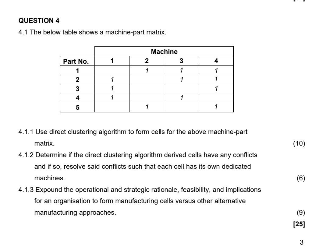 4.1 The below table shows a machine-part matrix. | Chegg.com