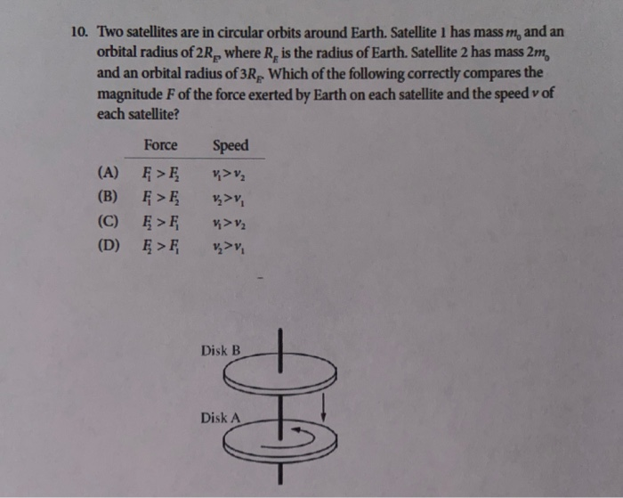 Solved 10 Two Satellites Are In Circular Orbits Around