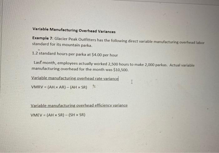 Solved Variable Manufacturing Overhead Variances Example 7: | Chegg.com