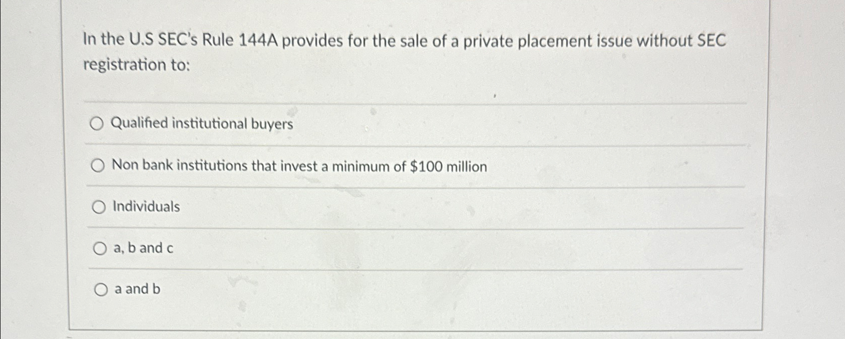 Solved In the U.S SEC's Rule 144A provides for the sale of a | Chegg.com