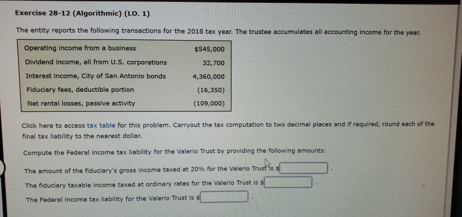 Solved Exercise 28-12 (Algorithmic) (LO. 1) The entity | Chegg.com