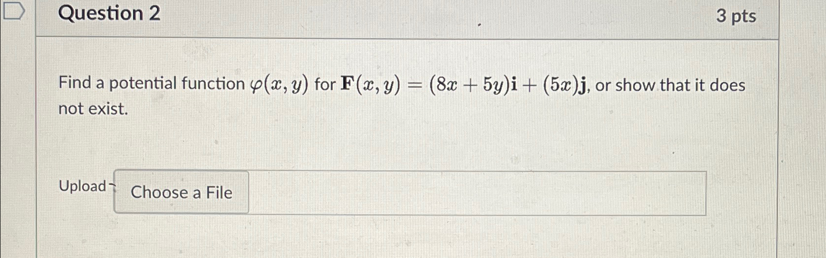 Solved Question 23 ﻿ptsFind a potential function φ(x,y) ﻿for | Chegg.com
