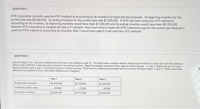 Solved ATW corporation currently uses the FIFO method of | Chegg.com