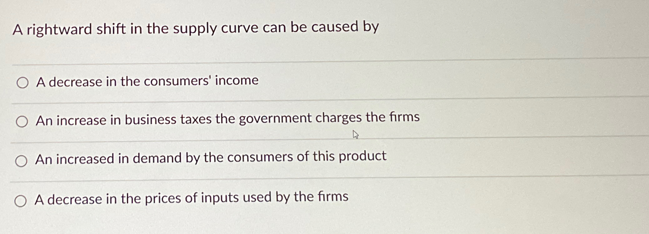 Solved A rightward shift in the supply curve can be caused | Chegg.com