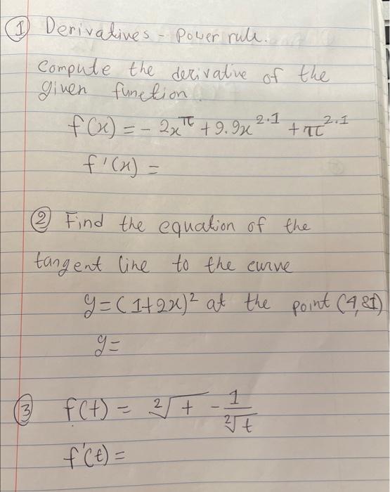 Solved (1) Derivatives - power rule. compute the derivative | Chegg.com