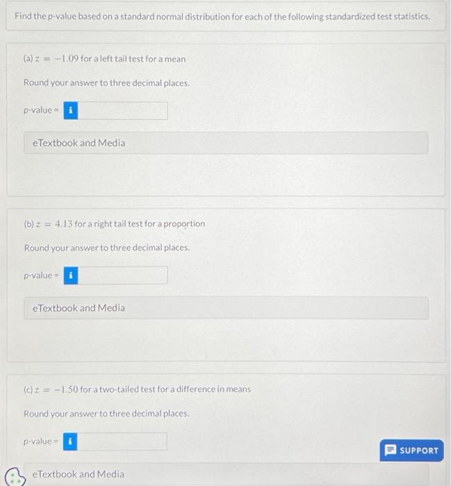 Solved Find the p-value based on a standard normal | Chegg.com