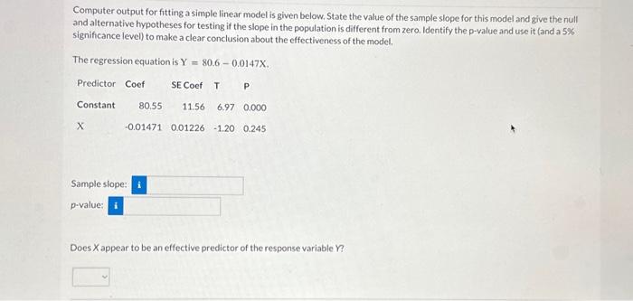 Solved Computer output for fitting a simple linear model is | Chegg.com