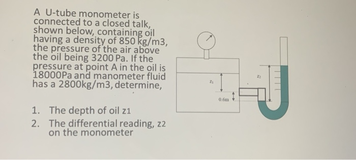 Solved A U-tube monometer is connected to a closed talk, | Chegg.com