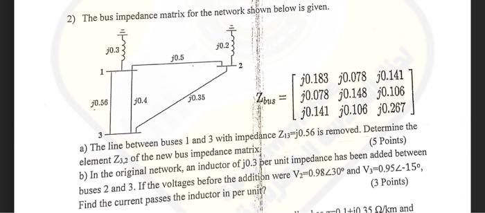 [Solved]: 2) The bus impedance matrix for the network shown