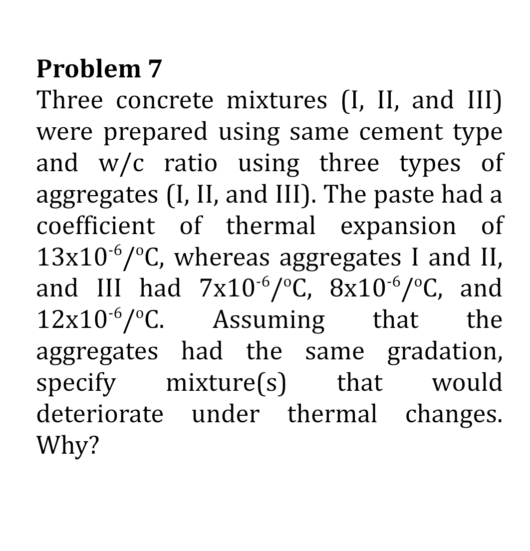Solved Problem 7 Three concrete mixtures (I, II, and III) | Chegg.com