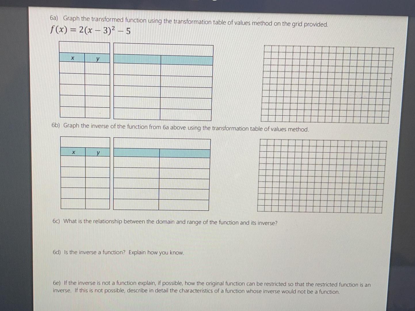 Solved 6a) Graph the transformed function using the | Chegg.com