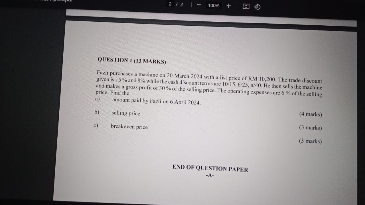 Solved QUESTION 1 (13 ﻿MARKS)Fazli purchases a machine on 20 | Chegg.com