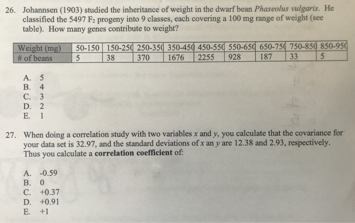 Solved 26. Johannsen (1903) studied the inheritance of | Chegg.com