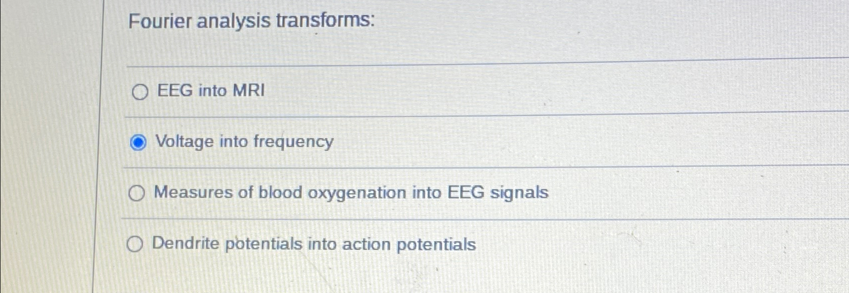 Solved Fourier analysis transforms:EEG into MRIVoltage into | Chegg.com