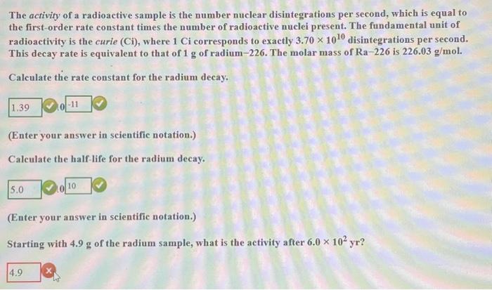 Solved The activity of a radioactive sample is the number | Chegg.com