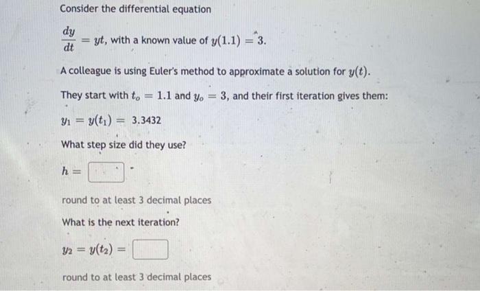 Solved Consider the differential equation dy dt = yt, with a | Chegg.com