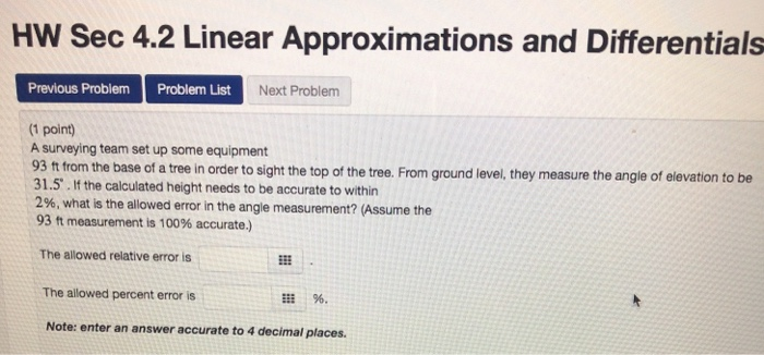 Solved HW Sec 4.2 Linear Approximations and Differentials | Chegg.com