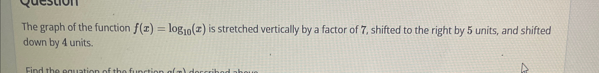 Solved The graph of the function f(x)=log10(x) ﻿is stretched | Chegg.com