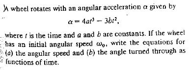 Solved A wheel rotates with an angular acceleration alpha | Chegg.com