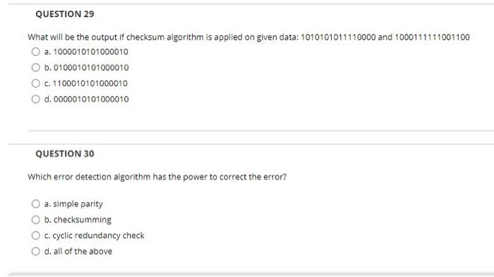 Solved QUESTION 29 What will be the output if checksum | Chegg.com