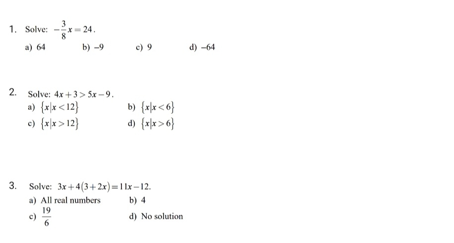 Solved Solve: -38x=24.a) 64b) -9c) 9d) -64Solve: | Chegg.com Solved Solve: -38x=24.a) 64b) -9c) 9d) -64Solve: | Chegg.com