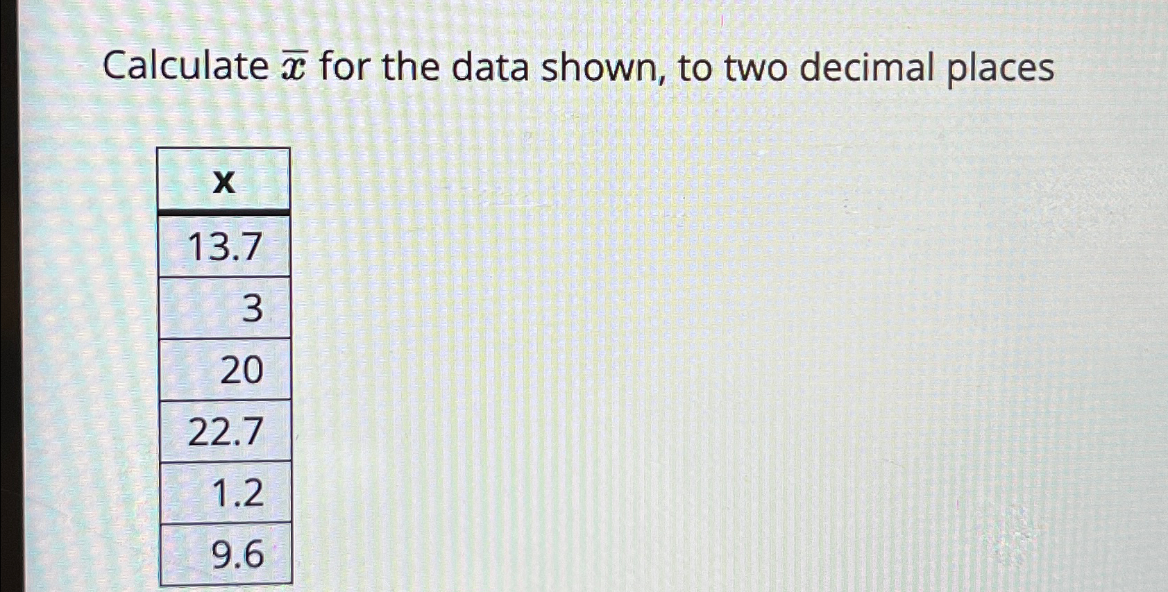 Solved Calculate x‾ ﻿for the data shown, to two decimal | Chegg.com