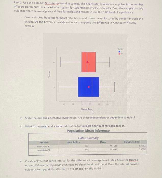 Solved Part 1: Use the data file Normtemp found in canvas. | Chegg.com