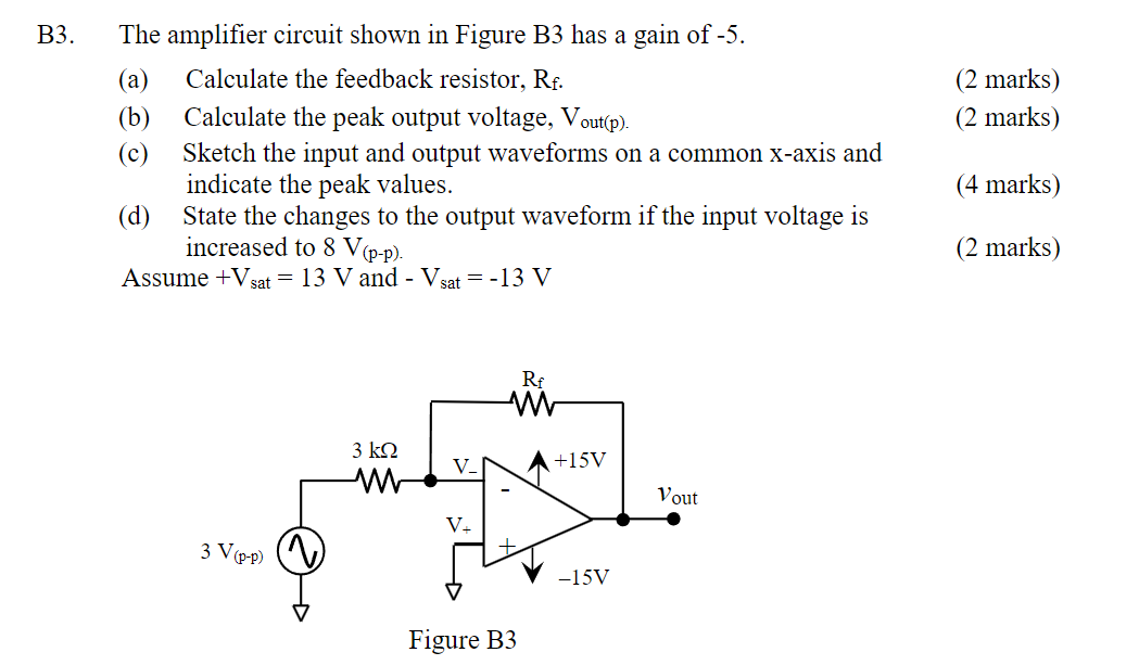 Solved B3. ﻿The amplifier circuit shown in Figure B3 ﻿has a | Chegg.com