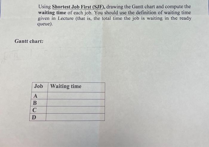 Solved Using Shortest Job First (SJF), drawing the Gantt | Chegg.com