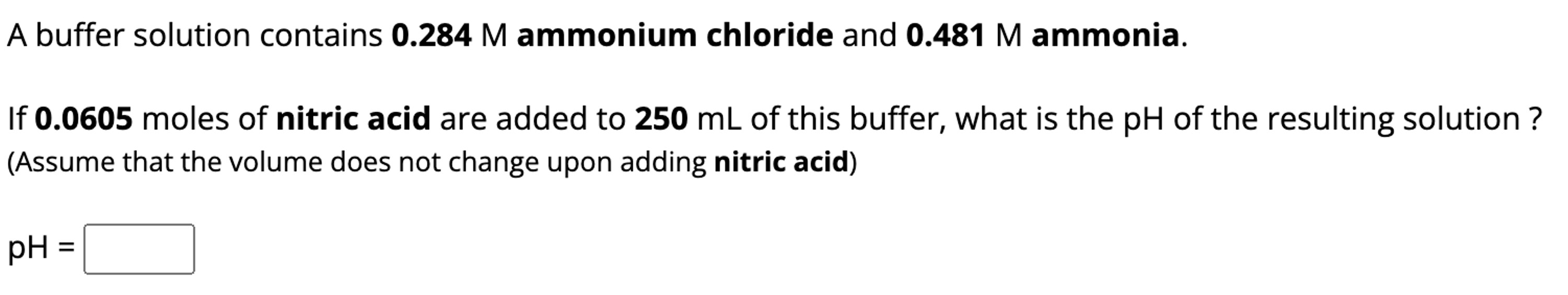Solved A buffer solution contains 0.284M ﻿ammonium chloride | Chegg.com